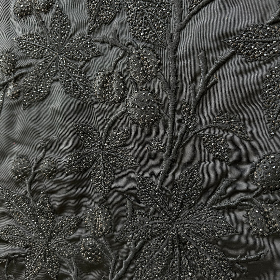 1880 MASTERPIECE French Embroidery Beads Beadwork Victorian Black Silk ...