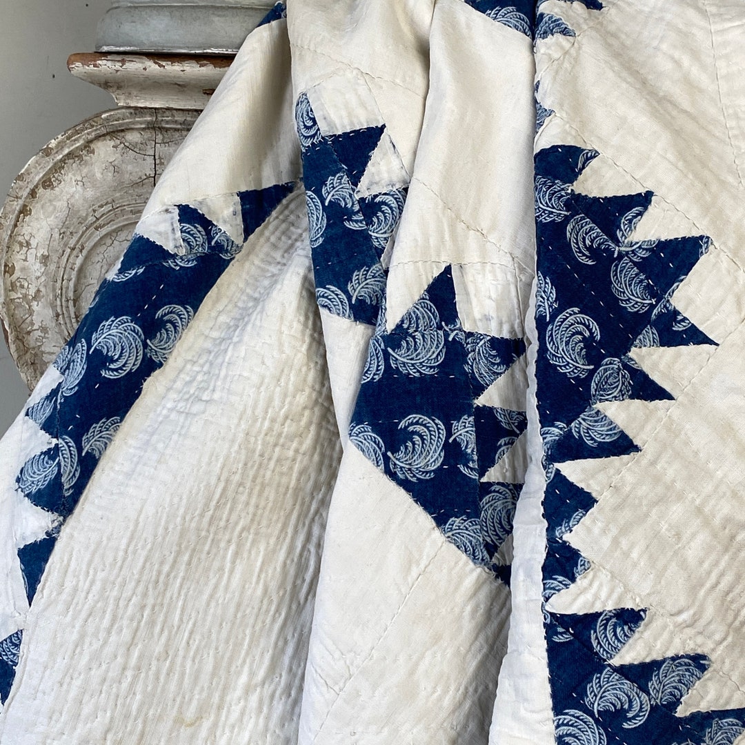 Antique C1800 Quilt American Patchwork Indigo Resist Blue on White ...