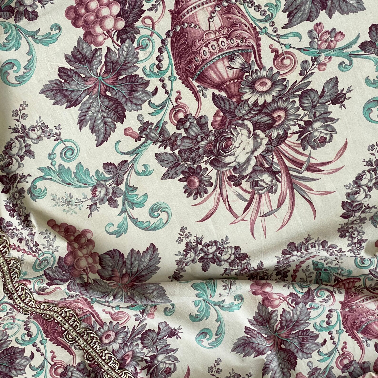Antique Drape Curtain French Grape Urn Pattern Curtain Purple Teal ...