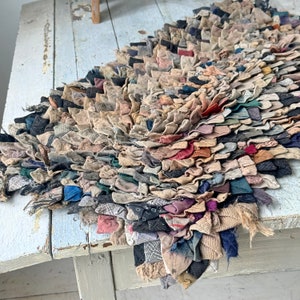 RARE FRENCH 19x36 Rag Rug Handmade Unique Cloth Hemp Linen Backing ...
