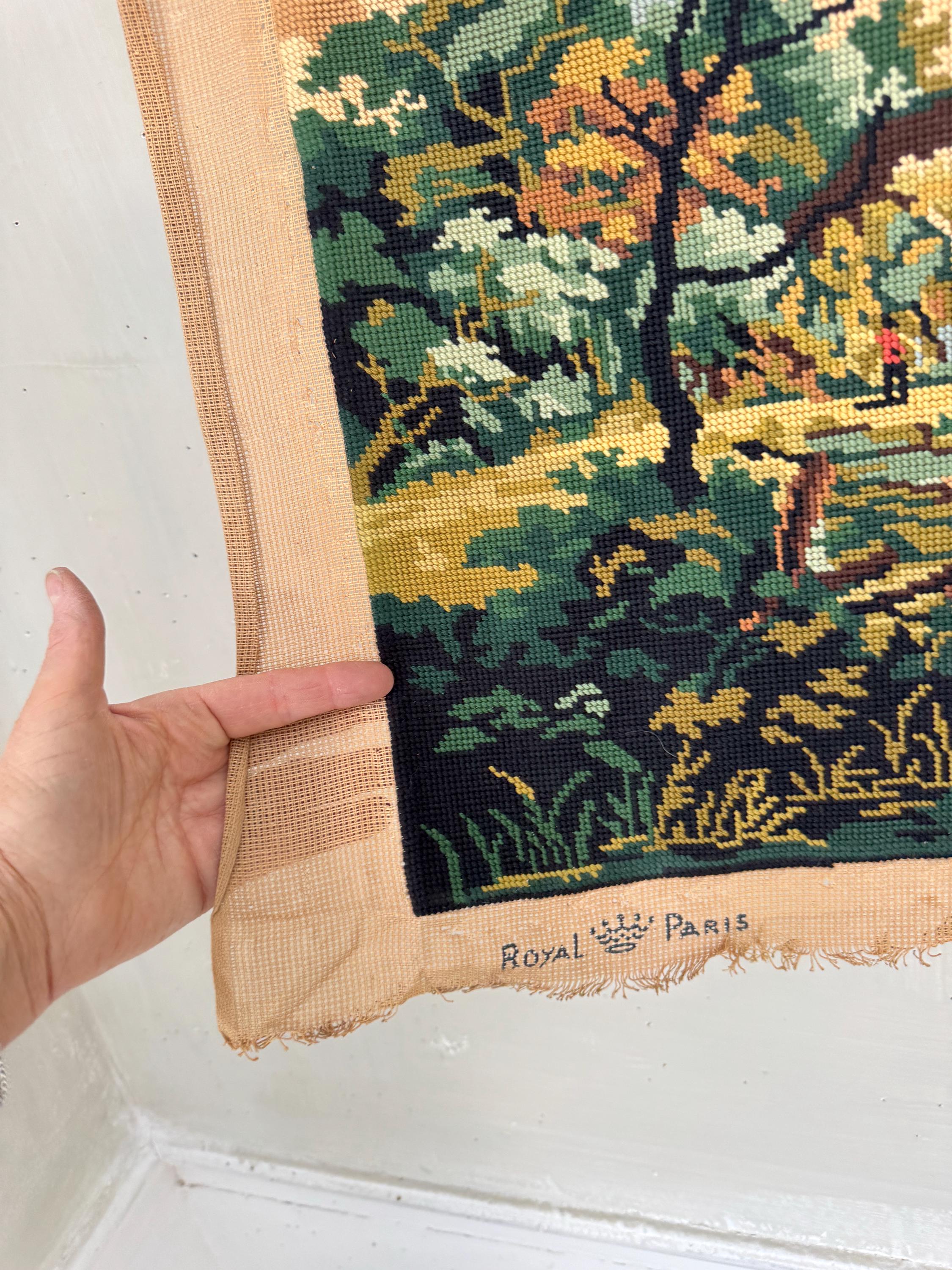 3.7ft X 1.7ft Vintage Needlework Wall Hanging 1940’s European Landscape ...