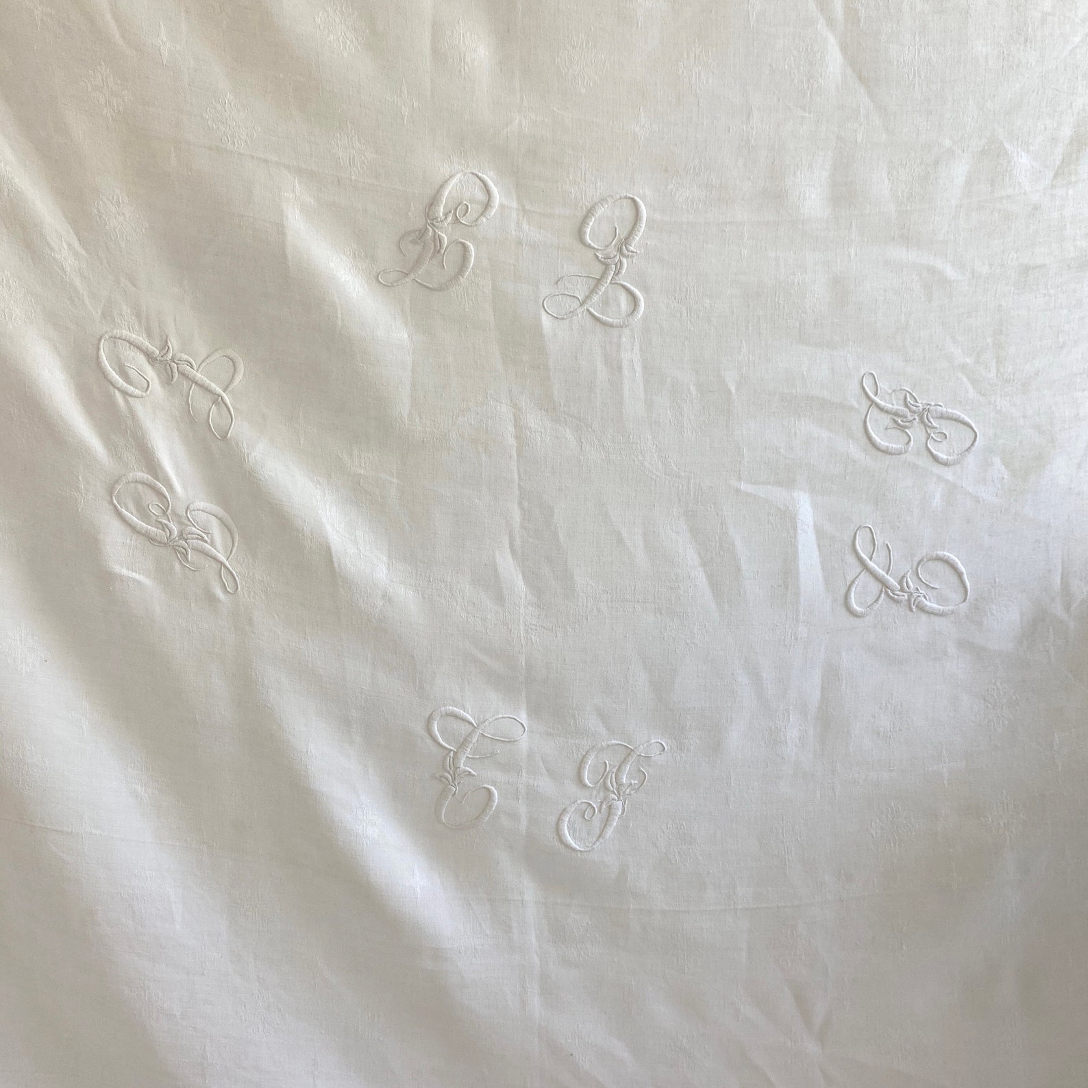 Antique French farm table Damasks tablecloth 4 MONOGRAMS 93 | Etsy