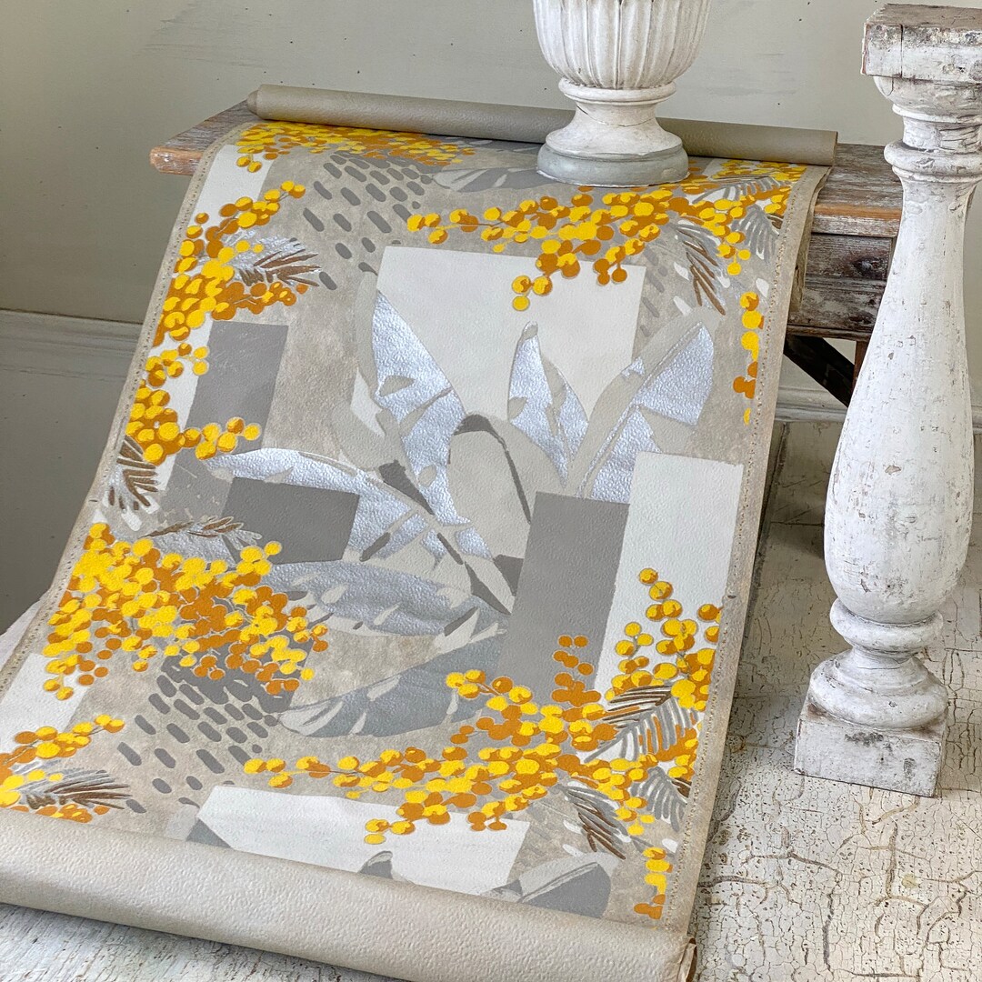 C 1920's 66 Inches Art Deco Design Antique Wallpaper French Small Scale ...