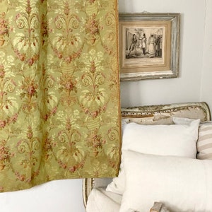 50 X 84 Antique GREEN Rococo French Silk Curtain Design C1920 Backed ...
