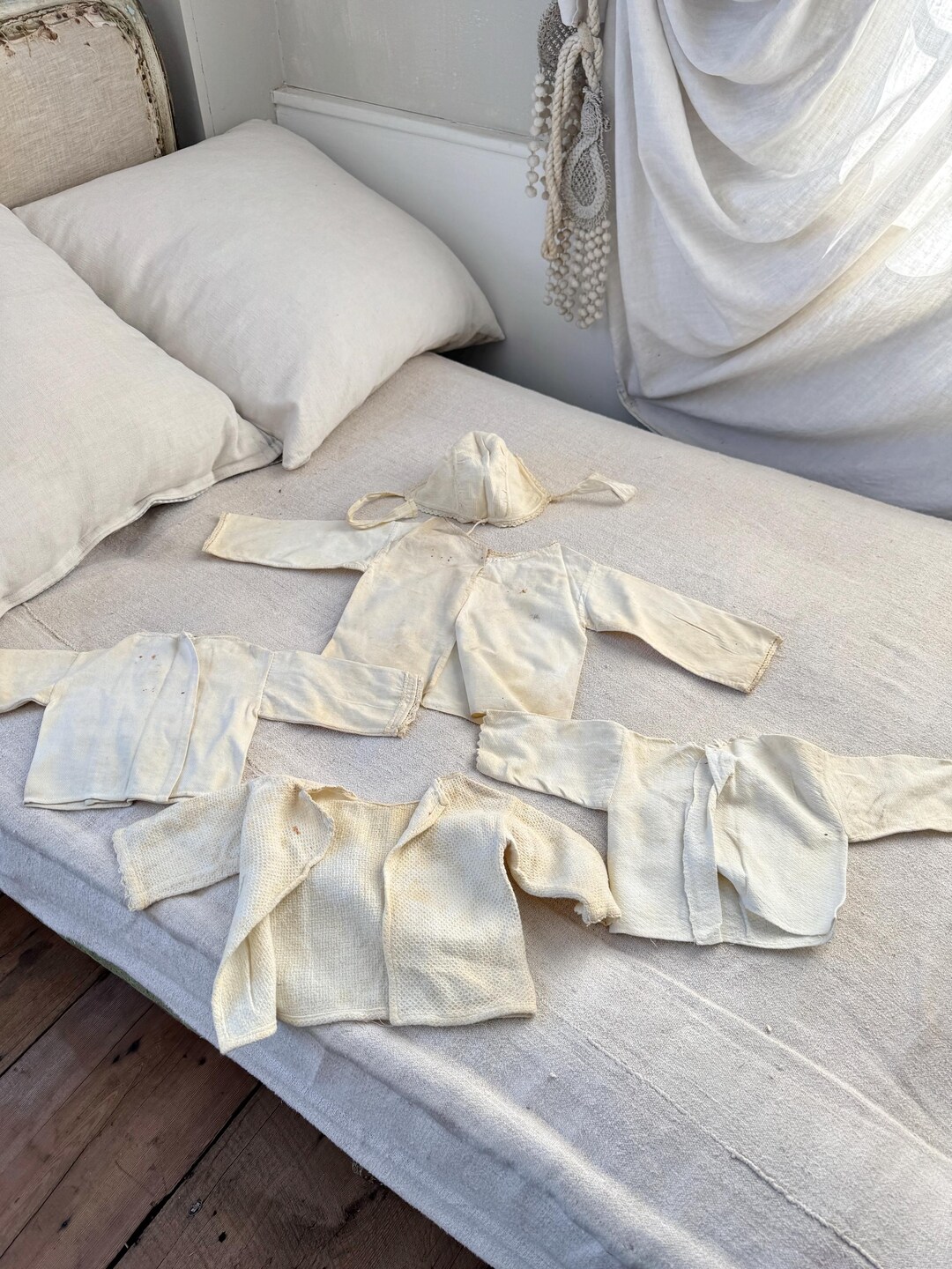 AGED PATINA French 4 Baby Shirt 1 Bonnet French Baby Clothes 19th ...