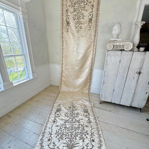 14 FT 1700's 18th Beaded + Embroidered Antique French SILK Metallic ...