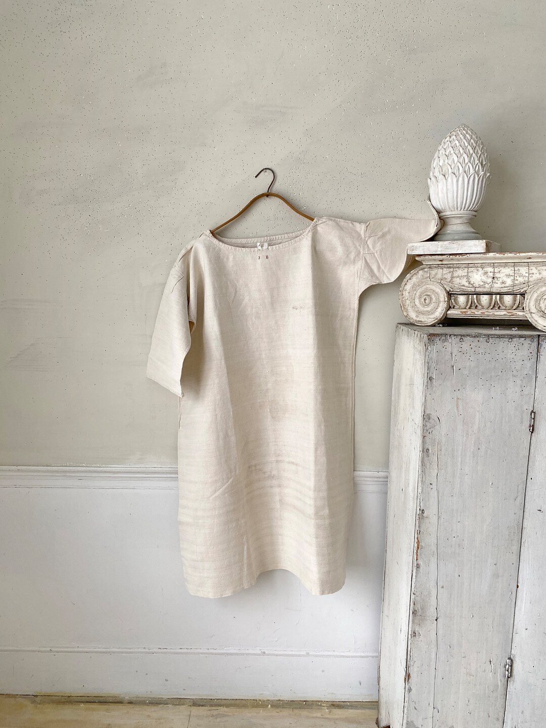 Natural Linen Chemise JB Large Monogram Shirt French Nightgown Linen ...