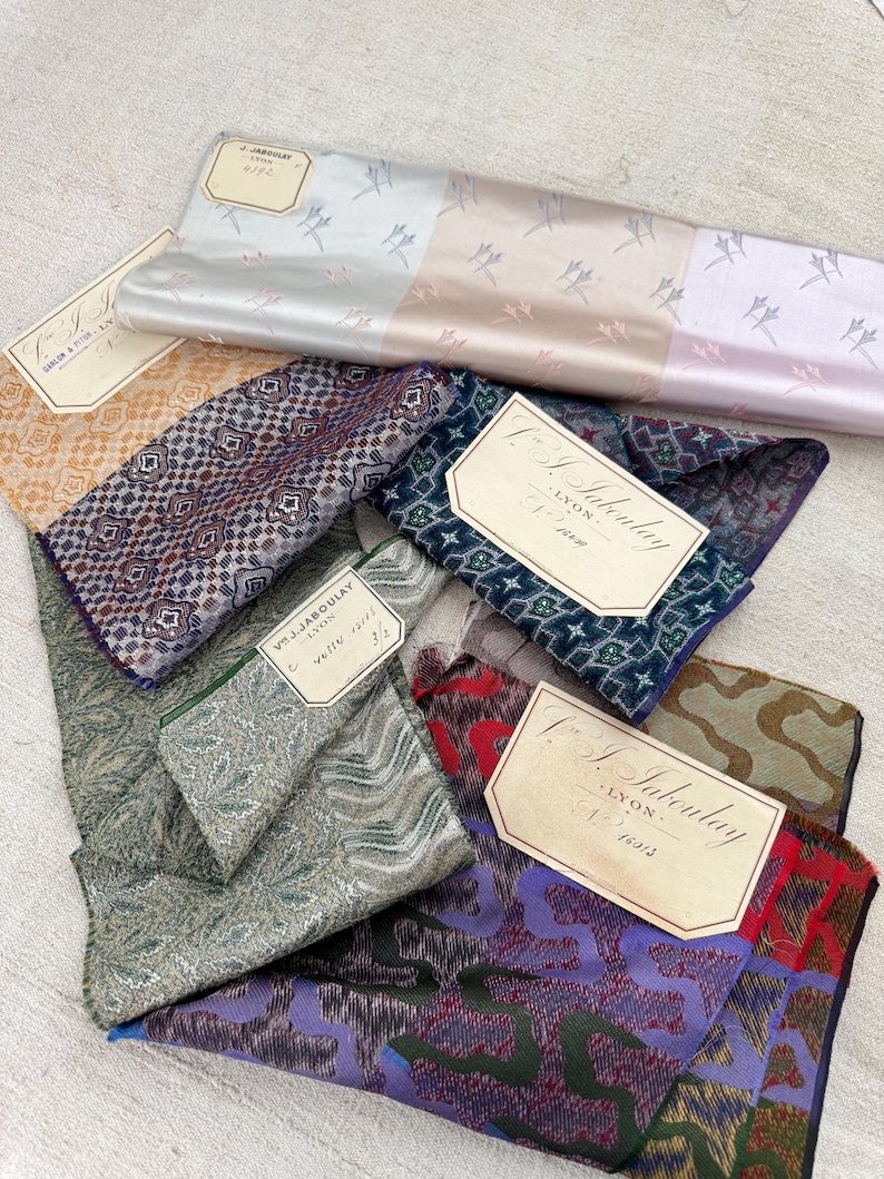 7~ 1880 Soie Silk De Lyon Fabric Samples Swatches Small Scale Patterns ...