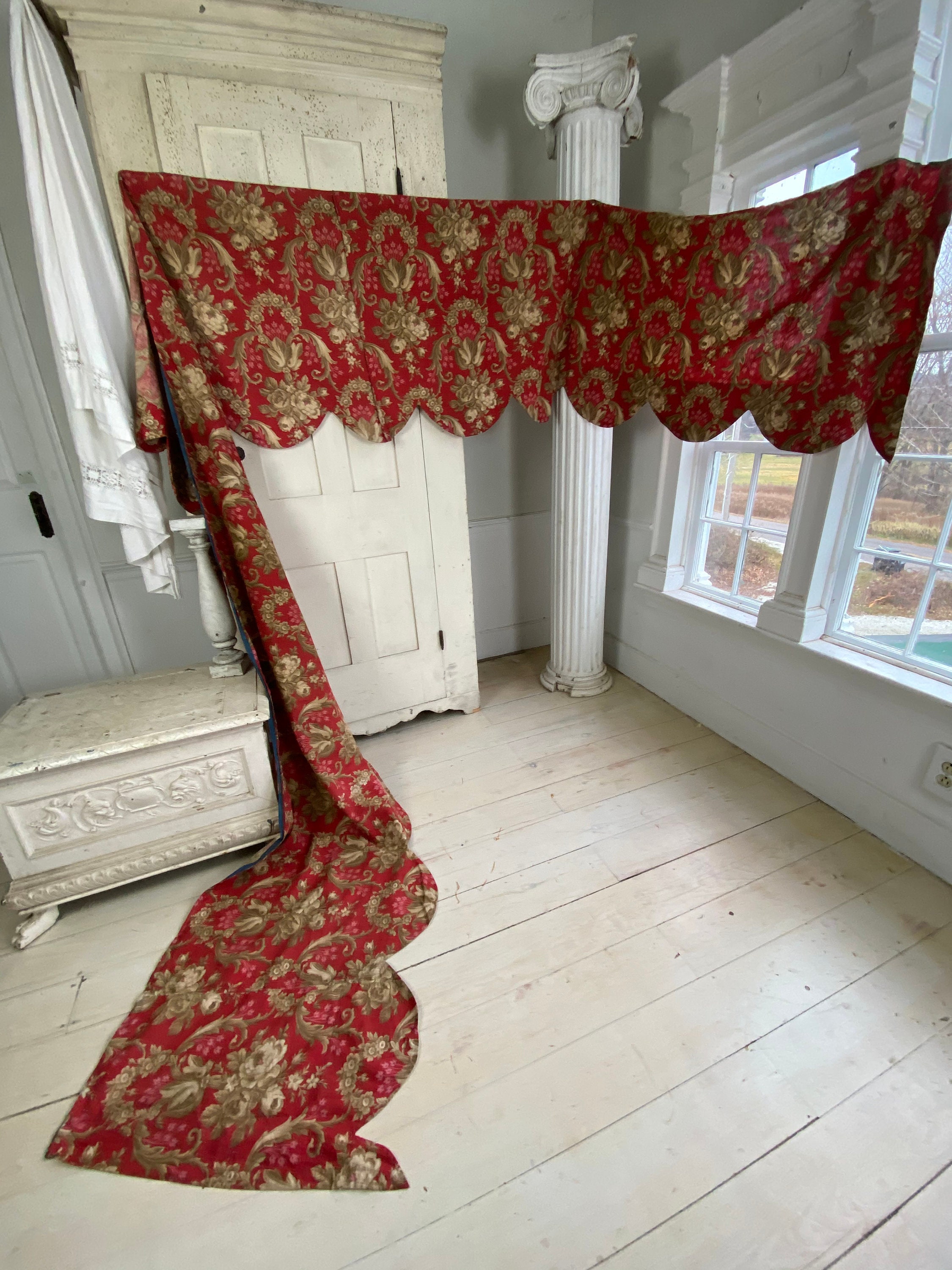 Rococo 1860 Antique French Fabric RED Roller Printed Cotton | Etsy