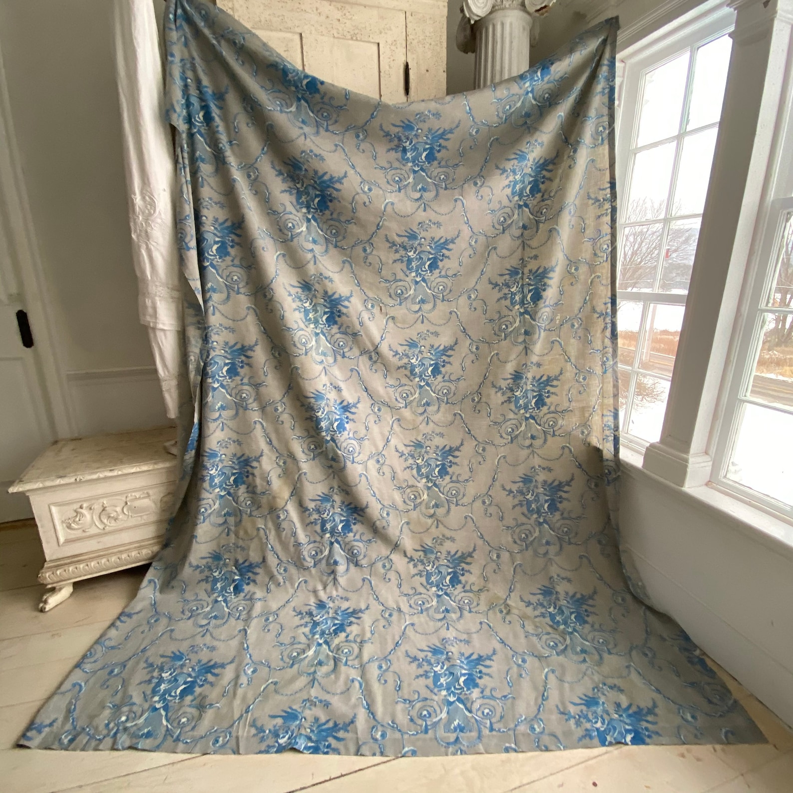 Farmhouse Cottagecore Cottage Style Linen GRAY Blue Antique French ...