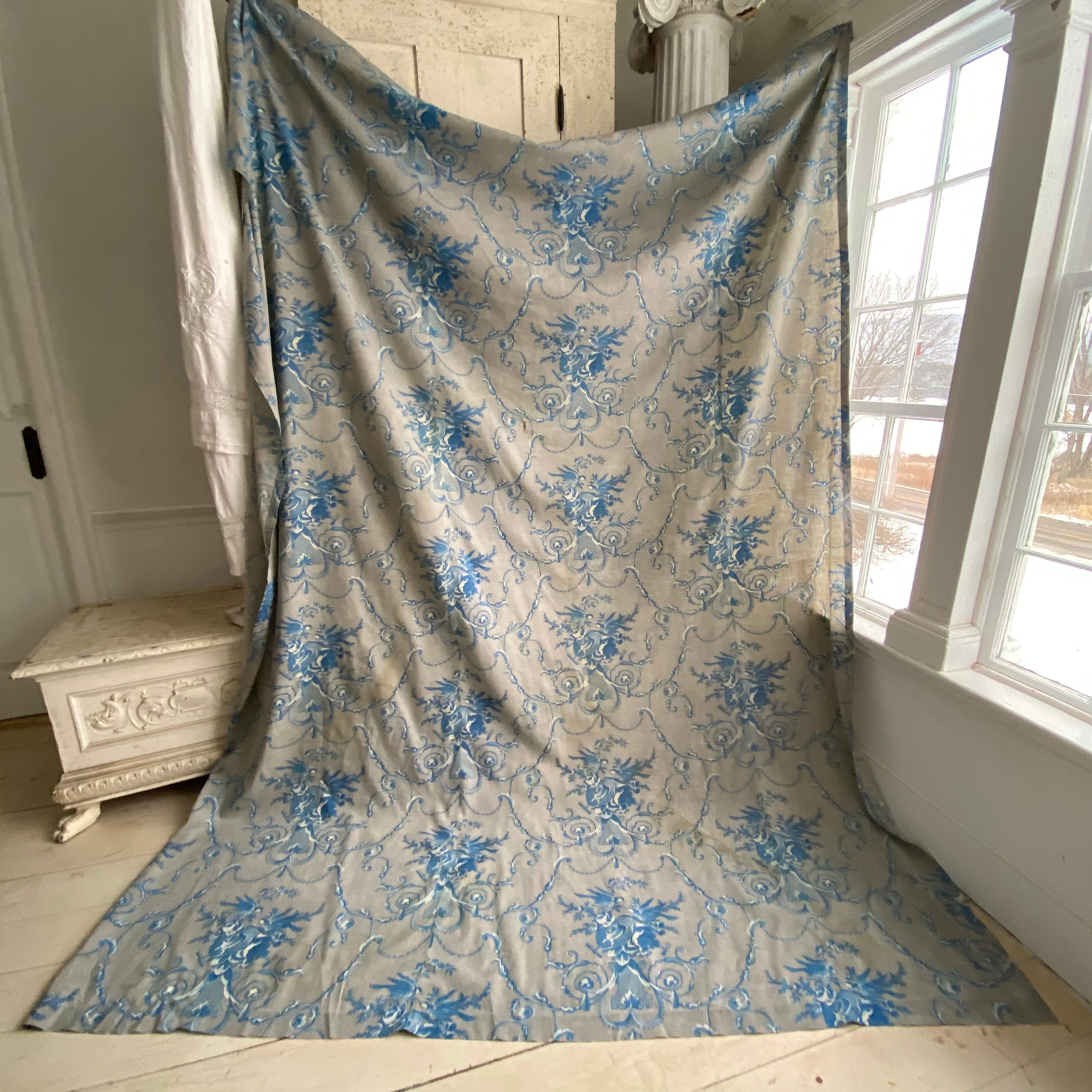 Farmhouse Cottagecore Cottage Style Linen GRAY Blue Antique - Etsy