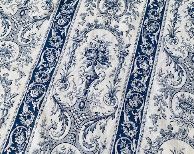 Monochromatic Antique French Fabric Blue Toile Material Medium Weight ...