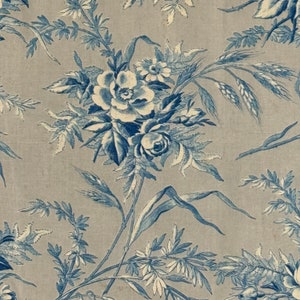 76x33 WOW Antique GRAY GREY Blue French Floral Fabric Material Delft ...