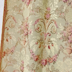 50 X 84 Antique GREEN Rococo French Silk Curtain Design C1920 Backed ...
