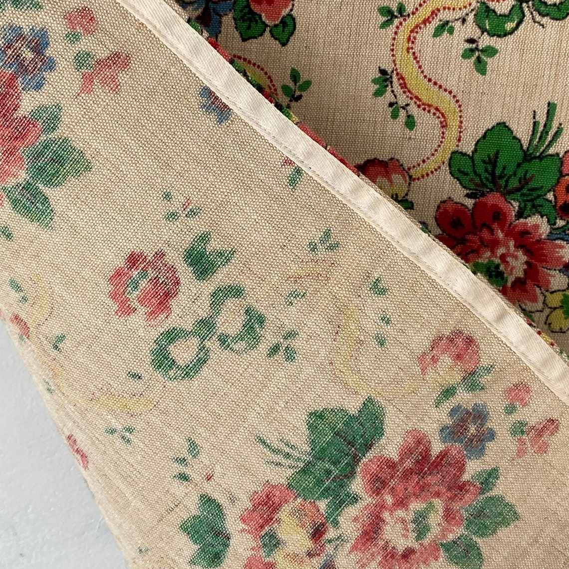 Printed fustian linen cotton mix French floral fabric bright | Etsy
