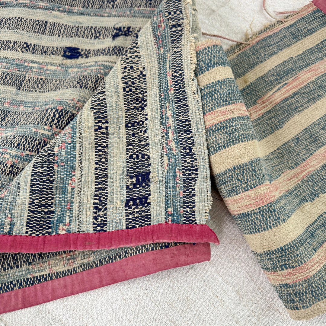 2 Small Piece of Antique French Rag Rug for Upcycling Repurposing Etc ...