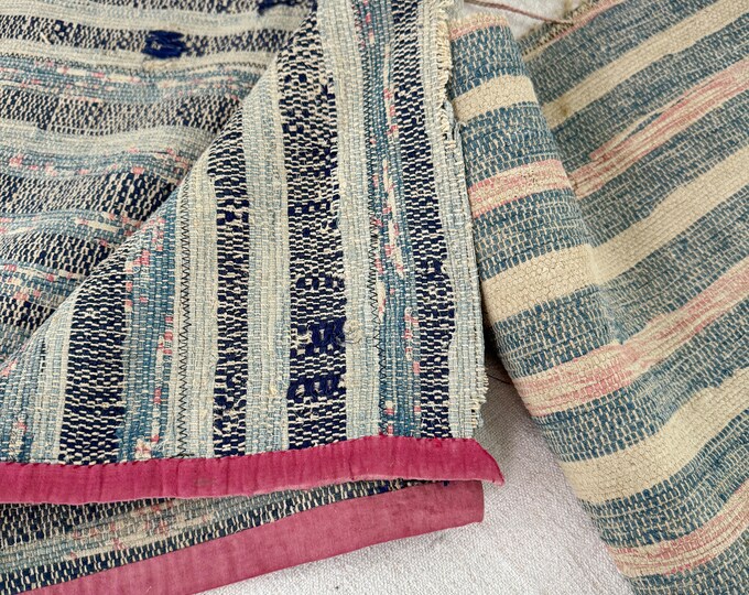 2 Small Piece of Antique French Rag Rug for Upcycling Repurposing Etc ...