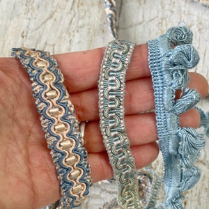16.5 YARDS Vintage French Blue Trim Gimp Bobble Tassel Silk ...