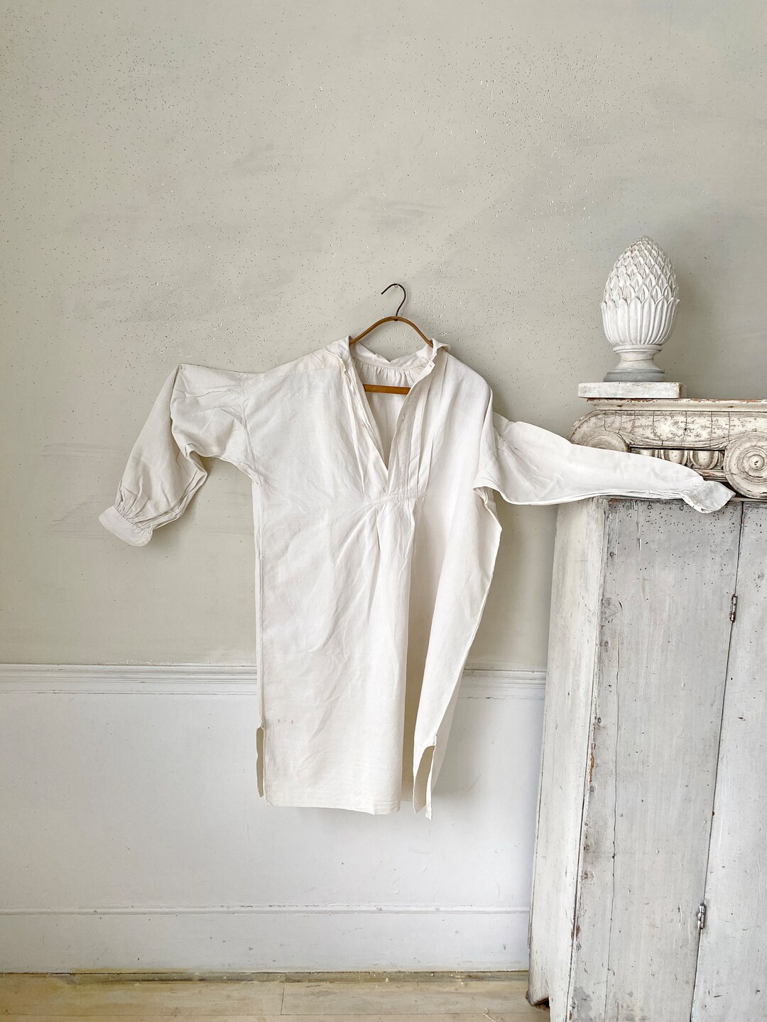 Natural Linen Chemise JB Large Monogram Shirt French Nightgown Linen ...