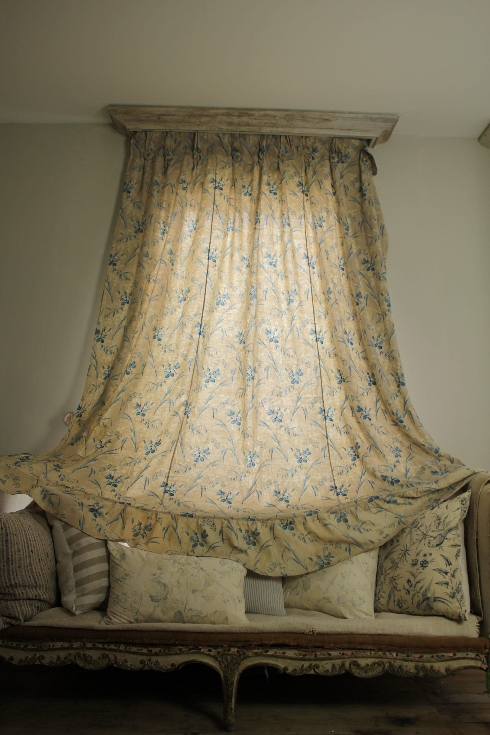 Large Antique Curtain French Blue Floral 1860 Printed Drape - Etsy