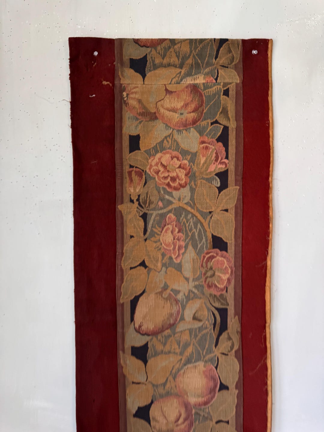 75x18 C1900 Antique French Fruit Floral Tapestry Curtain Portier ...