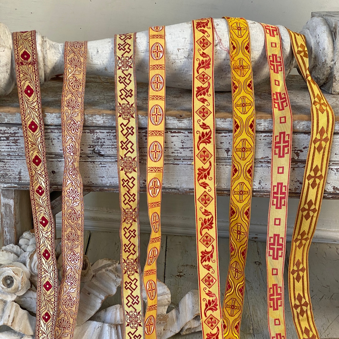 6.7 Yards French Vintage Liturgical Gold Metallic Gimp Ribbon ...