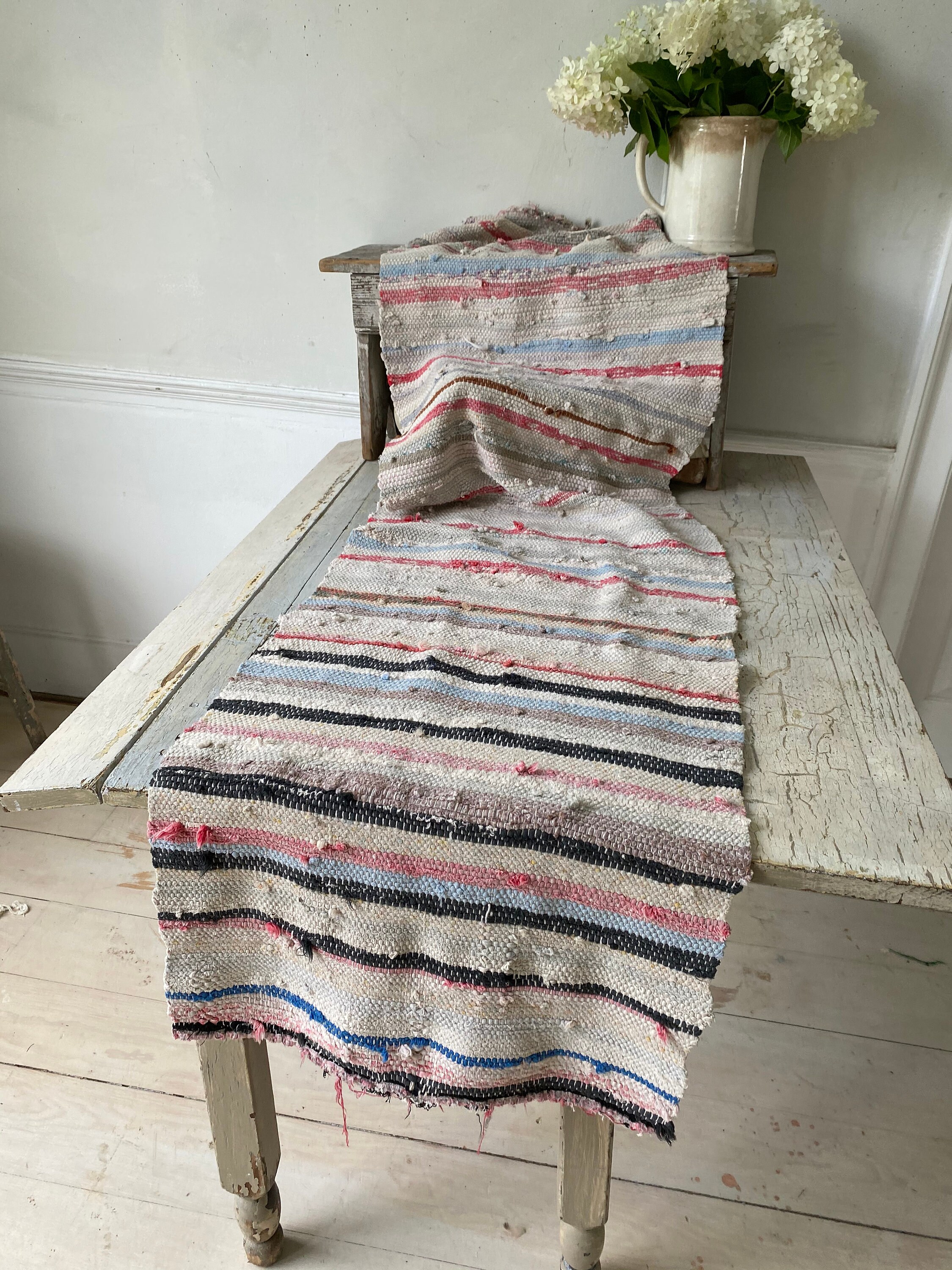 WASHED Vintage Rag Rug stair runner 2 yards textile for table | Etsy