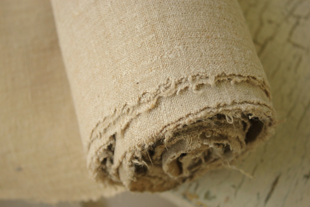 Plain Hemp Linen Bolt 13.4 Yards Fabric Antique C1900 Sheeting Textile Great for Upholstery Boho ...
