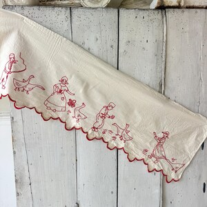 8.5 FEET French Red Antique Redwork Embroidery Embroidered Farm Animals ...