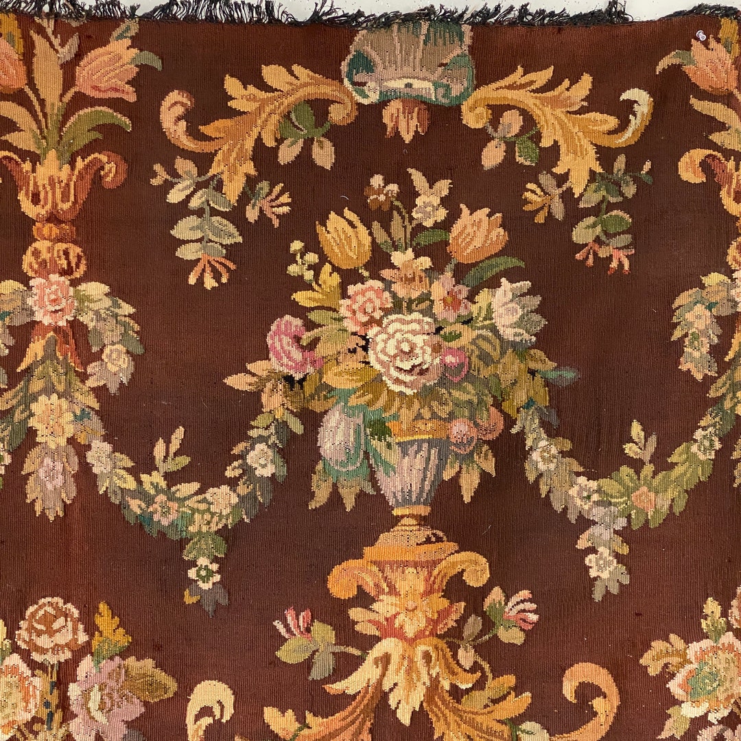 67X 64 Flanders Brussels Antique Hand Woven Brown Rococo Handmade ...