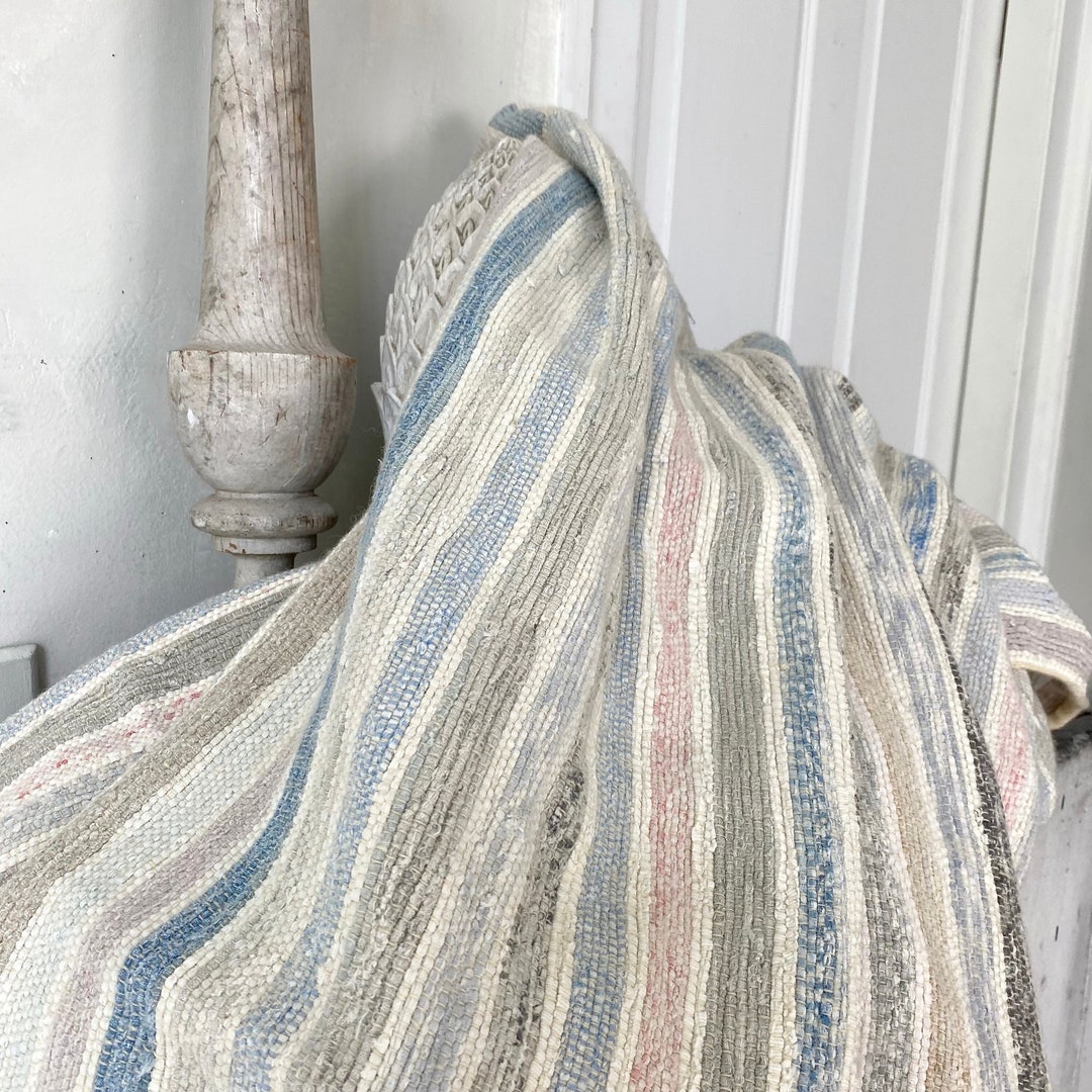 Vintage Rag Rug Blanket / Hand Woven Rug Area Carpet Country Farmhouse ...