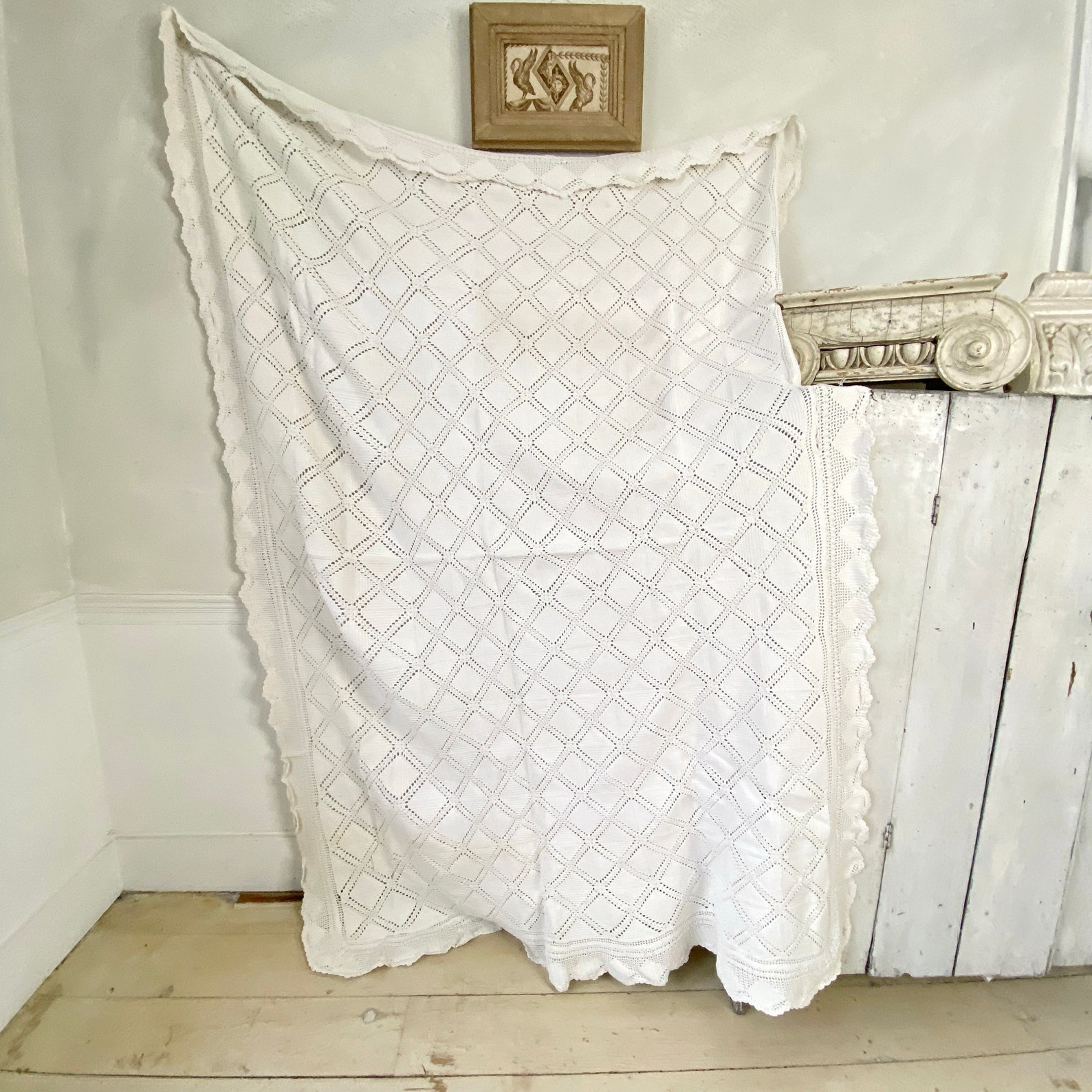 French Lace Coverlet Crocheted Crochet White Cotton Handmade Bedcover ...