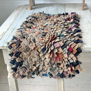 RARE FRENCH 19x36 Rag Rug Handmade Unique Cloth Hemp Linen Backing ...