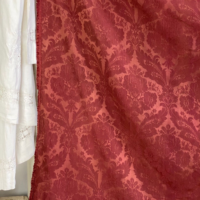 Curtain Drape HEAVY Antique French Heavy Weight Damask Red | Etsy