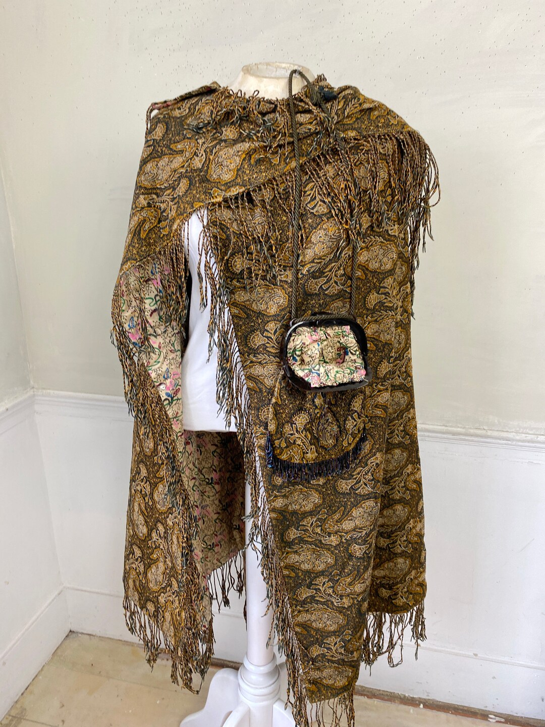 Vintage Cape and Bag Matching Set 1930s French Cloak Paisley Silk ...