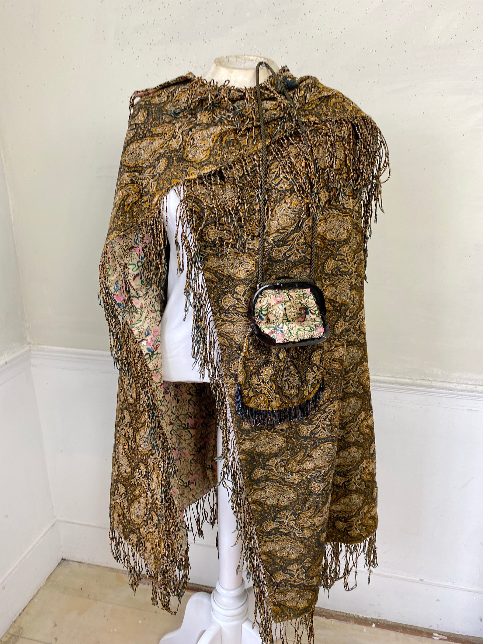 Vintage Cape and Bag Matching Set 1930s French Cloak Paisley Silk ...