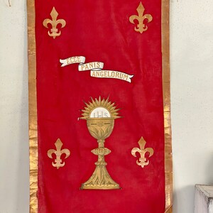 Stage Prop Vintage French Religious Flag Banner Red Sign C1940's Wall ...