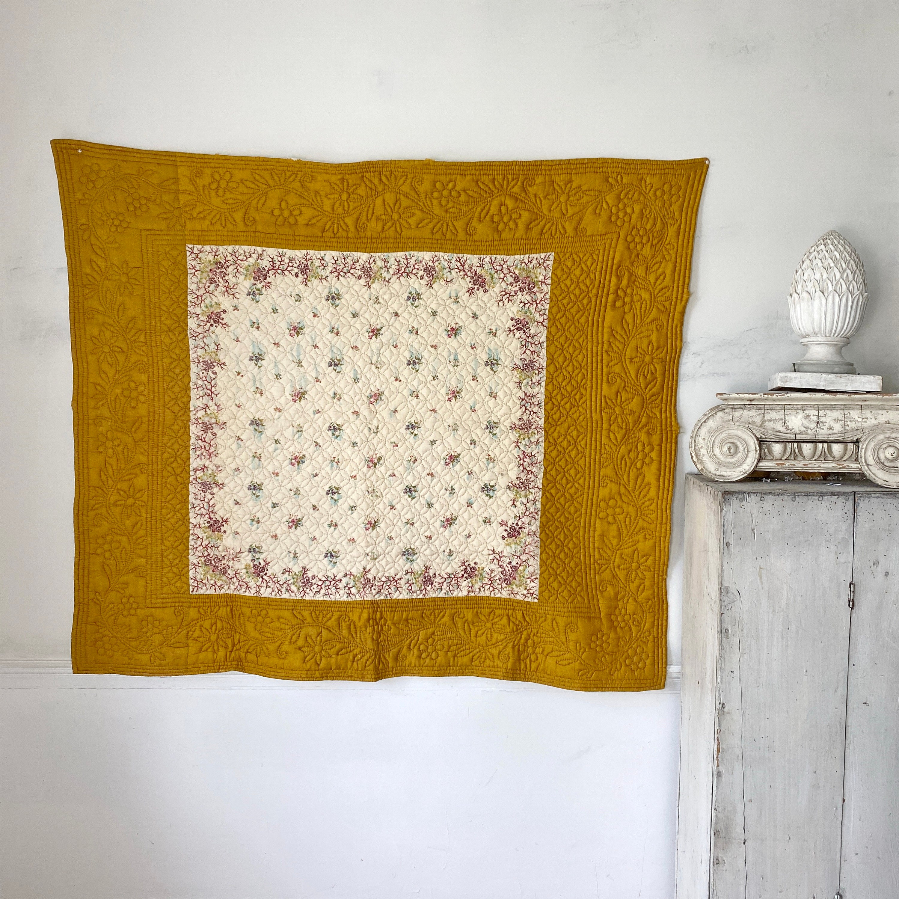Silk Provence Antique French Boutis Quilt Pink Blue 18th 19th Century ...