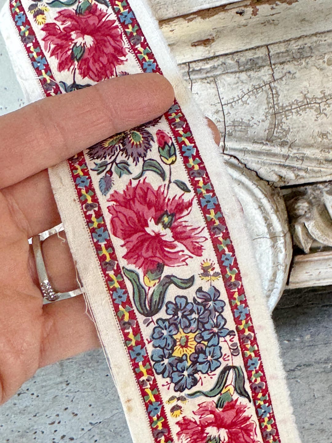 French 1825 Floral Fabric Border Handmade Hand Block Printed Border ...