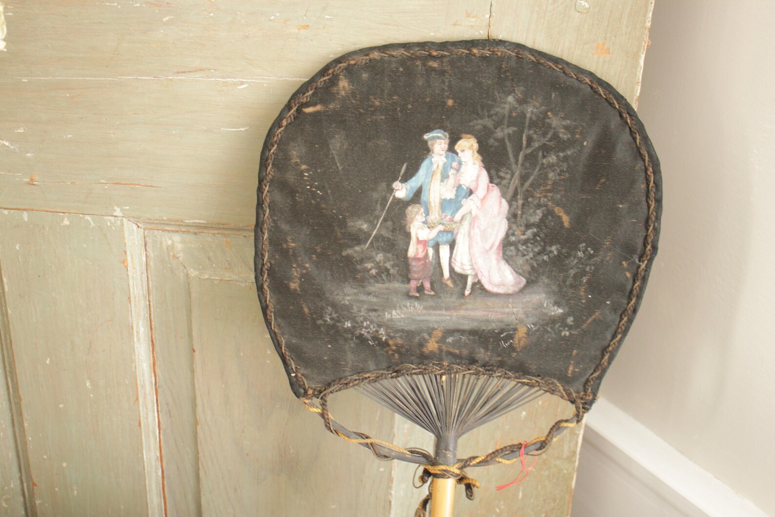 Antique Face Screen Fan Hand Painted With Family Sceen Black - Etsy