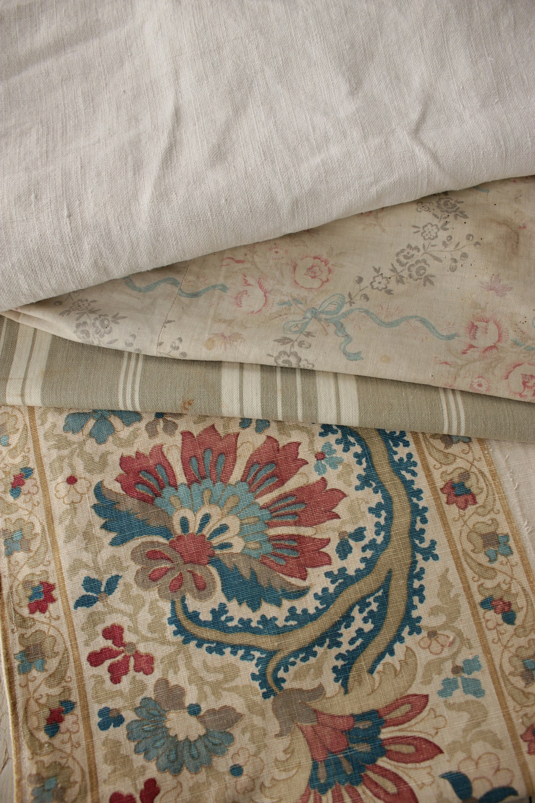 Antique French Fabric Project Bundle Linen, Ticking, and Floral ...