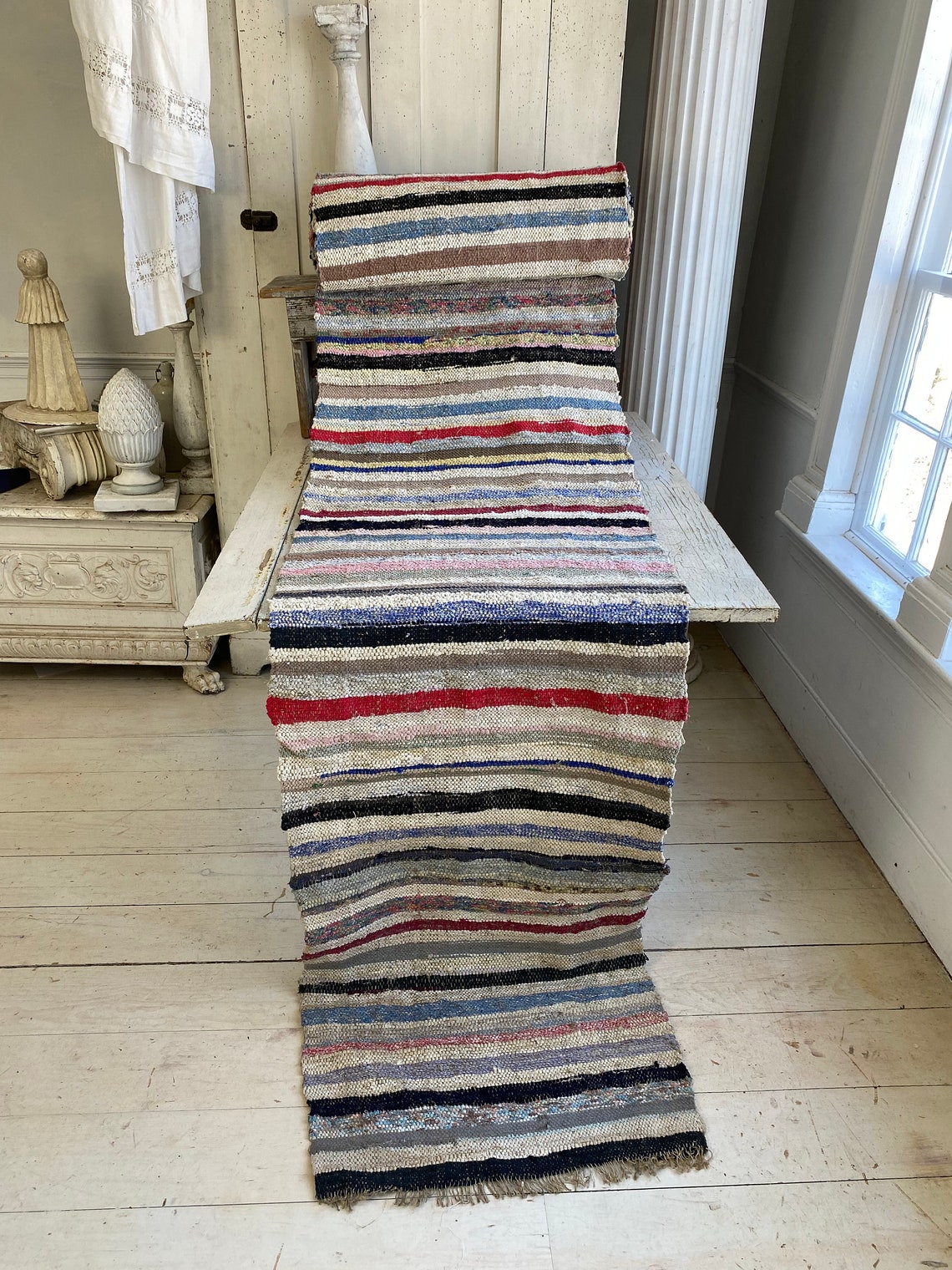 European Rag Rug Hand Woven Vintage Plaid Striped Runner Carpet ...