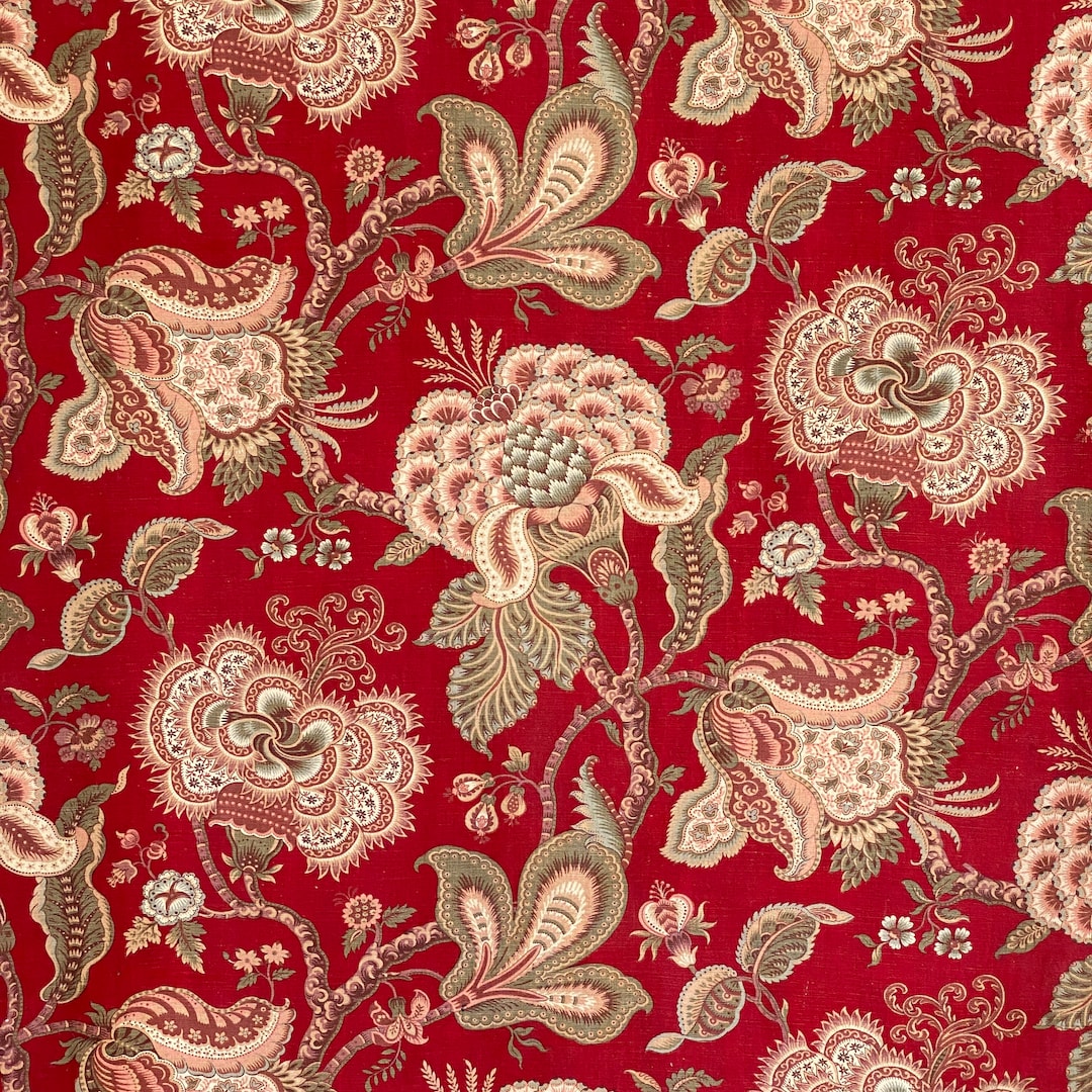 1880 Antique French Fabric Red Indienne Mulhouse Material Upholstery ...