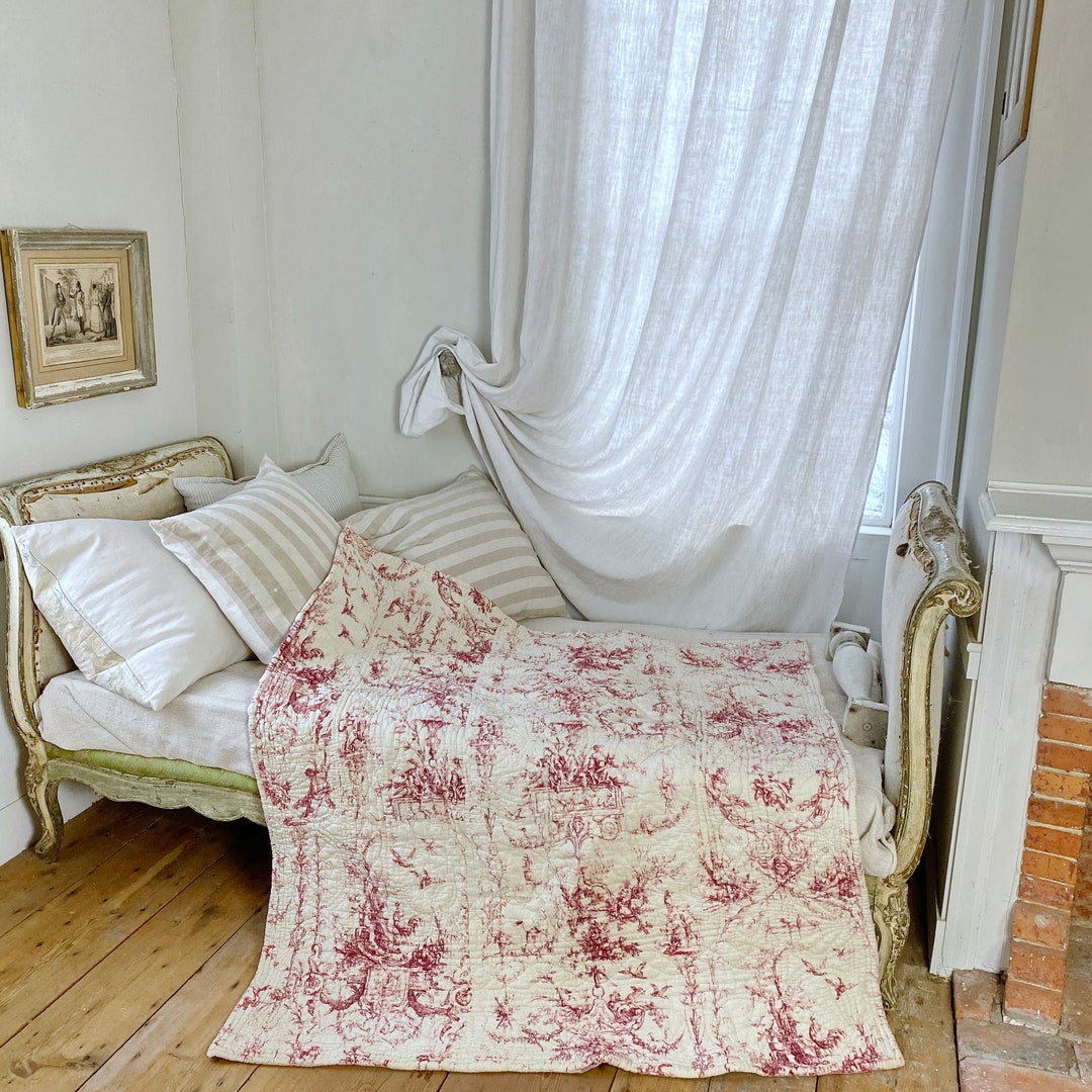 54x61 Toile De Jouy Small Quilt Provencal Boutis 1870 Hand Quilted ...