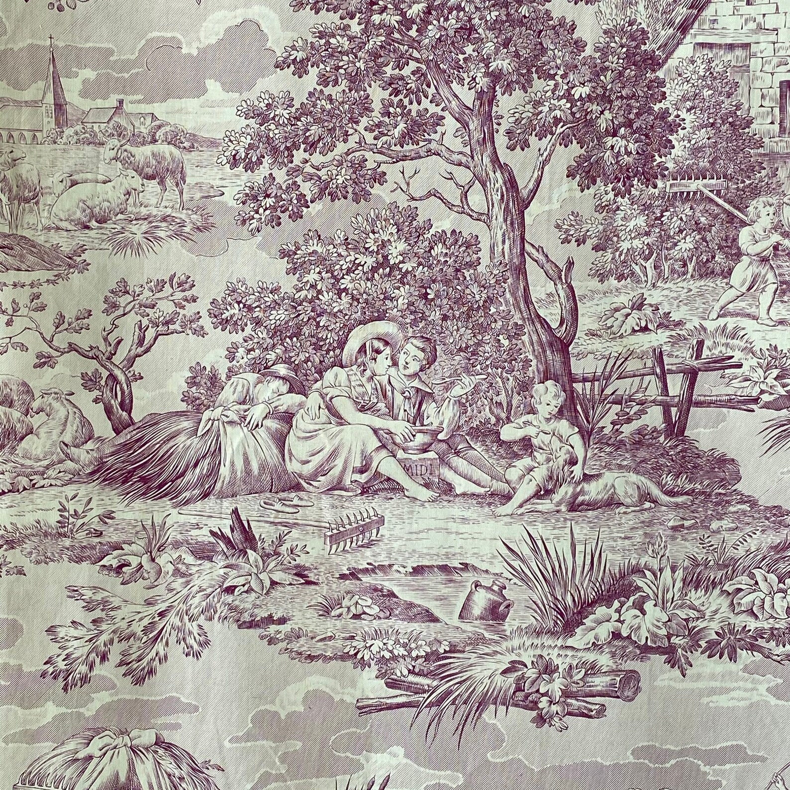 Vintage French Purple Toile De Jouy Fabric Cotton Material | Etsy