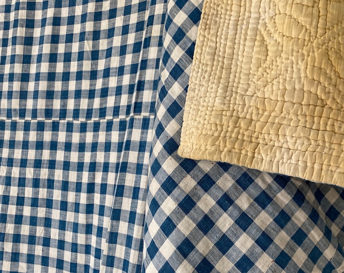 Antique Quilt Blue + Gold 18th Century French Check Ground Pique Whole ...