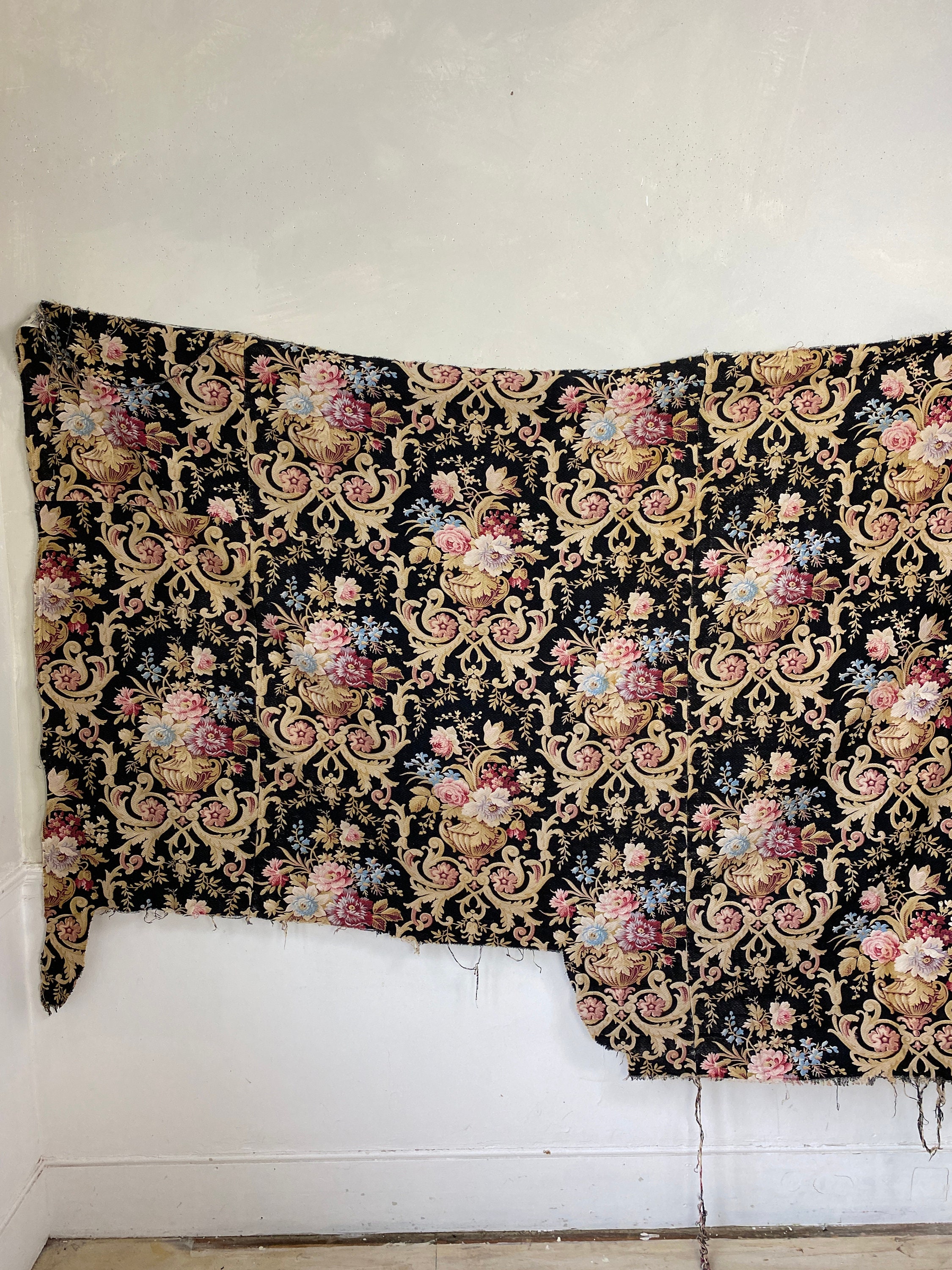 French Antique Fabric 1880 Heavyweight Twill Weave 1880 Black Pink ...