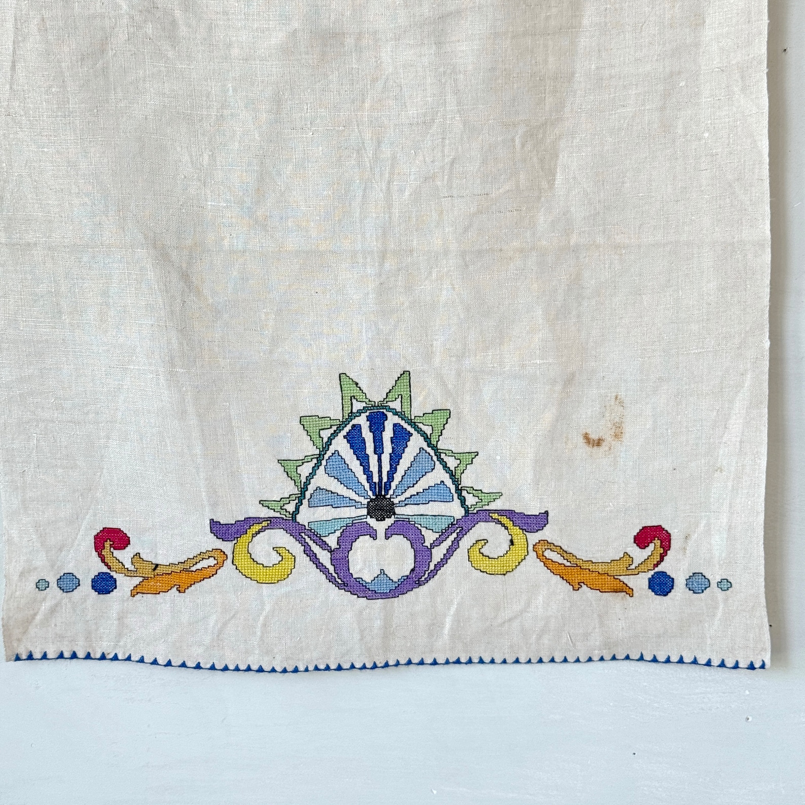1920's Embroidered Linen Inspiration Piece Colorful Coastal Home Boho ...