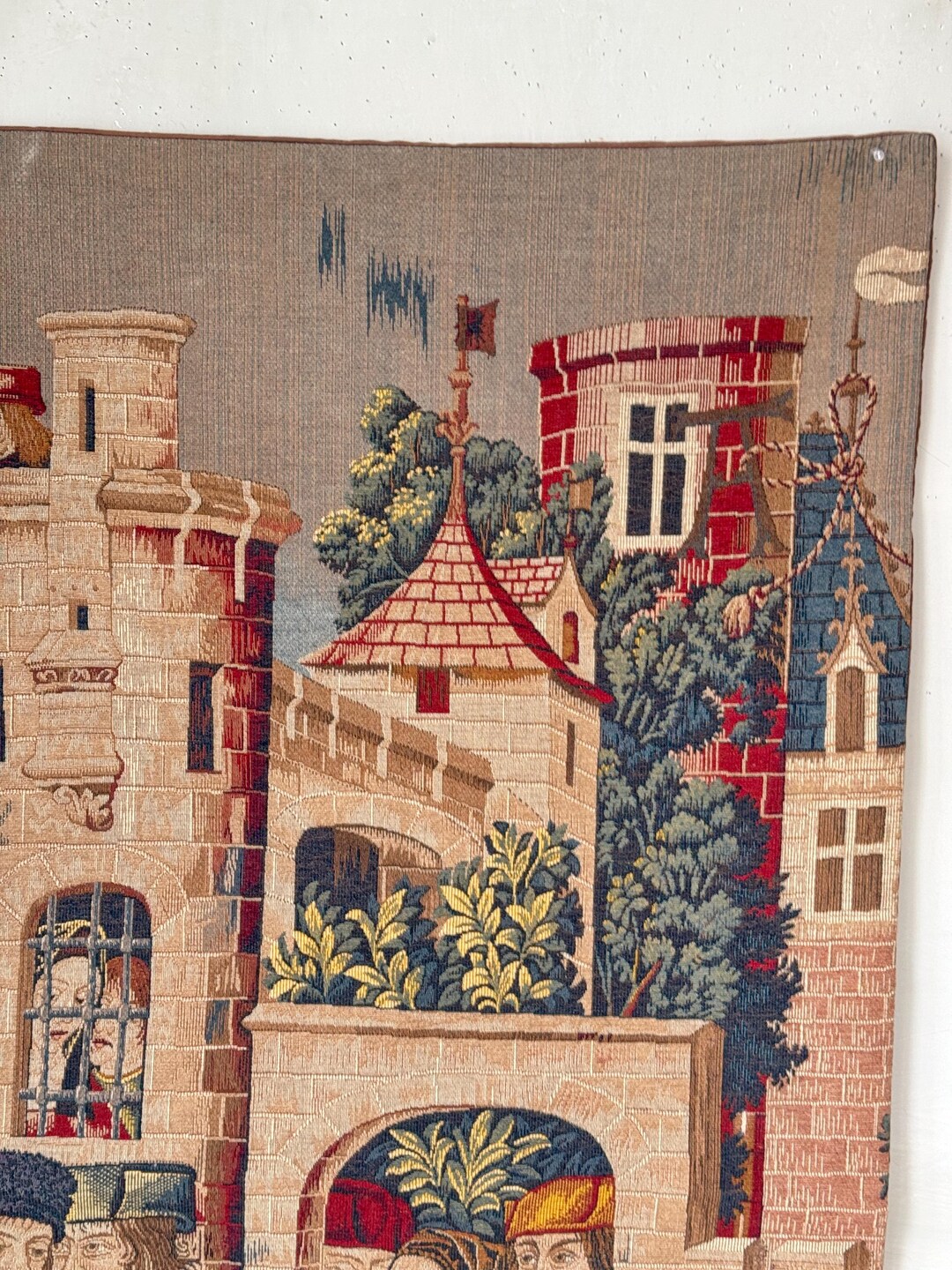 36x27 Vintage French Tapestry Medieval Scene Castle Castlecore Knight ...