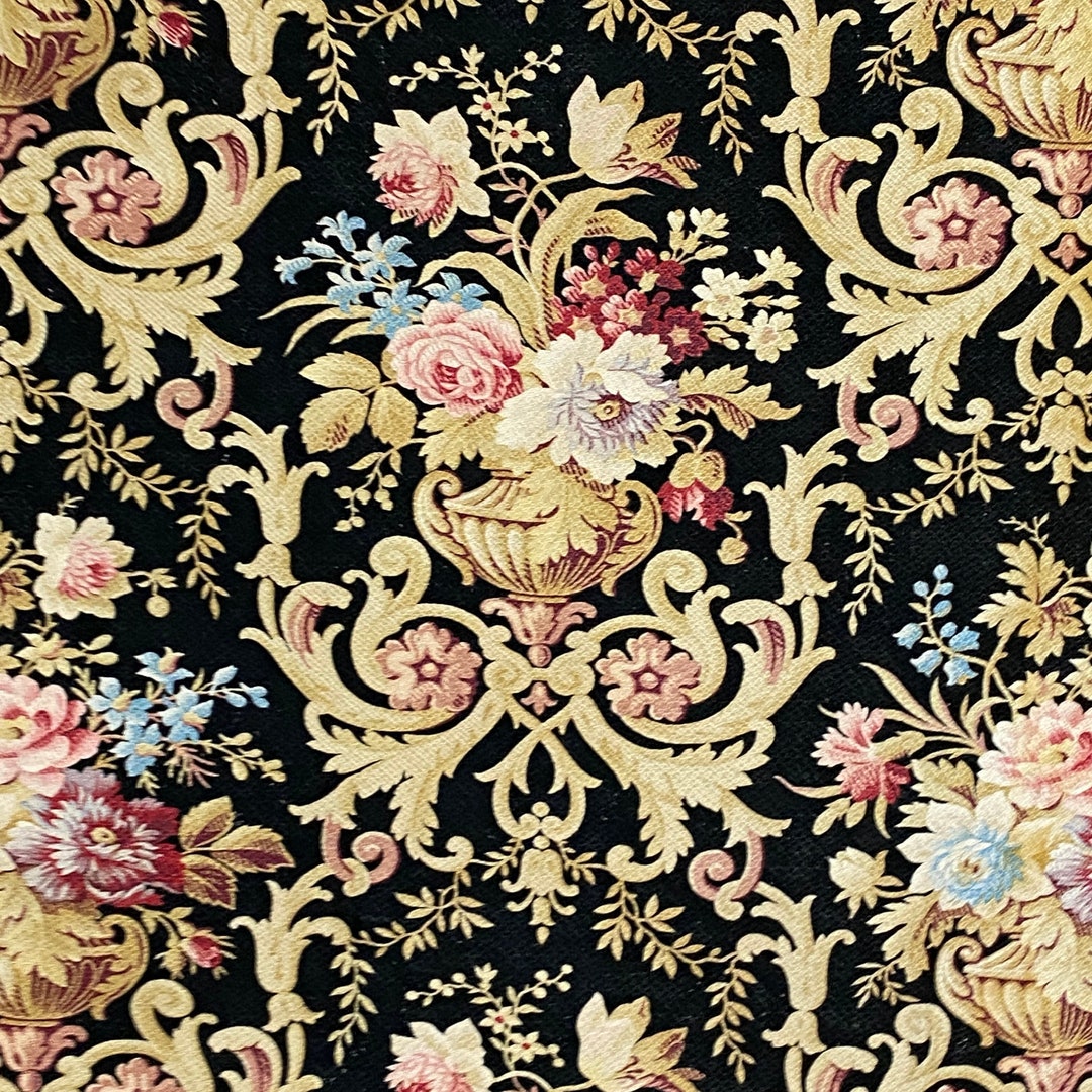 French Antique Fabric 1880 Heavyweight Twill Weave 1880 Black Pink ...